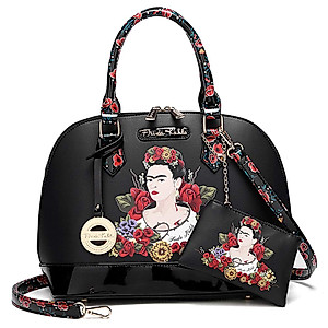 Frida Kahlo Licensed Flower Collection Handbag (Black)
