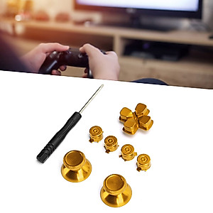 4 Pack Thumbstick,Simulates Grip Metal Aluminum Alloy Thumbsticks Analog Replacement for PS4 Gamepad Controller Joystick Replacement with Screwdriver(Yellow)