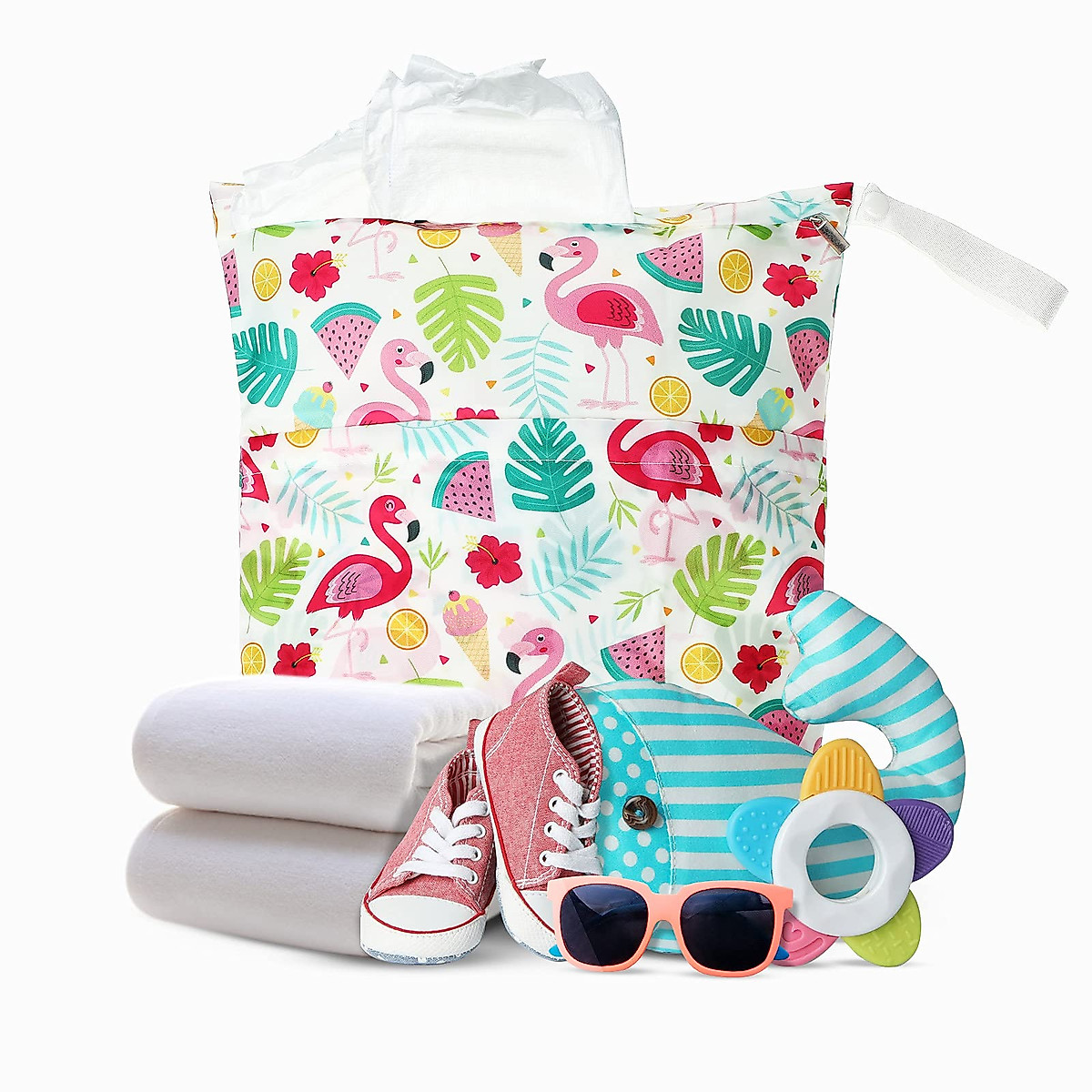 Frienda 4 Pieces Wet Dry Bag for Baby Waterproof Reusable Washable Diaper Bag Sealed with Handle for Travel, Beach, Swimsuit, Diapers, Dirty Gym Clothes and Toiletries (Hawaii)