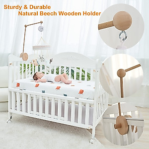 UniNewborn Baby Crib Mobile Musical Nursery Mobiles for Bassinet with Wooden Holder, Animal Toys Crib Mobile with Music for Baby, White
