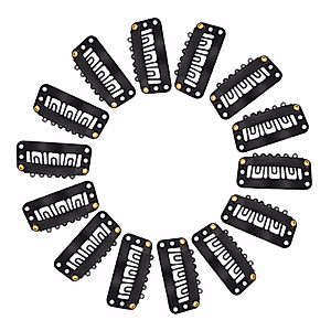 Yolev 50PCS Metal Silicon Snap Clips for Wigs, Hair Extensions and Women's Hairpieces - 6-Teeth U-Shape (Black)