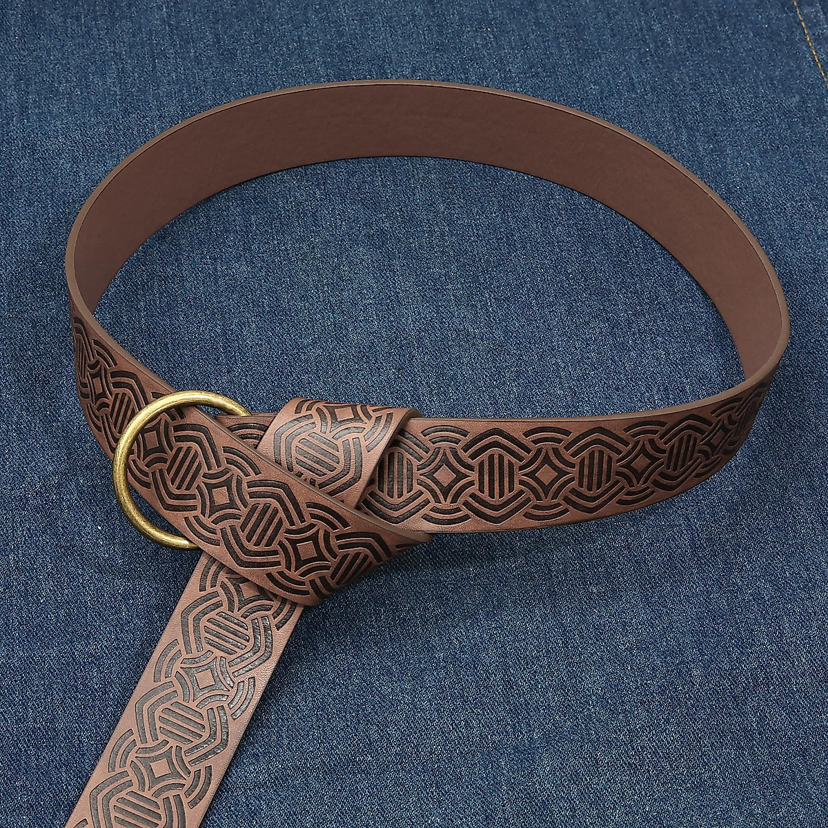 Popeoiuh Viking Embossed Nordic Knot Faux Leather Knight Medieval Warrior Belt for LARP Ren Faire Halloween Cosplay Party