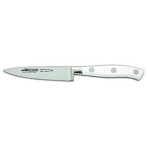 ARCOS Forged Paring Knife 4 Inch Stainless Steel. Kitchen Knife for Peeling Fruits and Vegetables. Ergonomic Polyoxymethylene Handle and 100mm Blade. Series Riviera Blanc. Color White