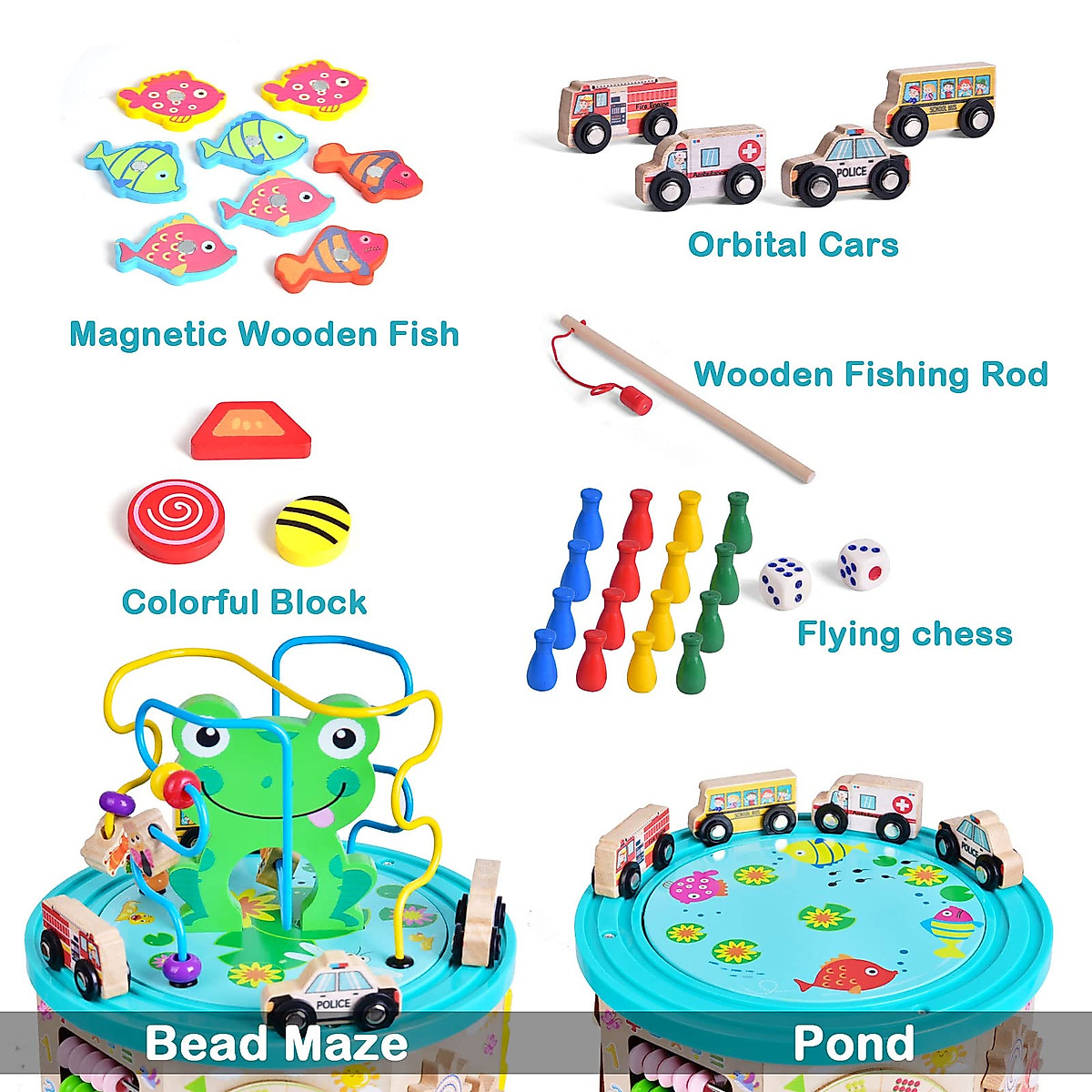 FUN LITTLE TOYS Activity Cube Toys Baby Wooden Bead Maze Shape Sorter Toys, Activity Cube for Toddlers