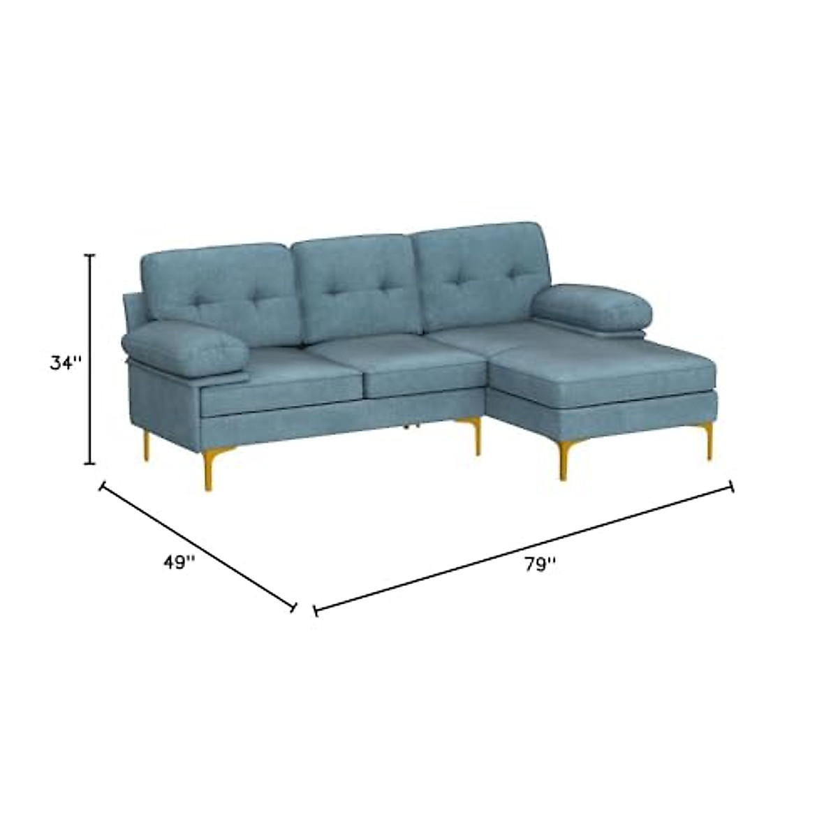 ABAKAN 79” Modern Sectional Sofas Couches for Living Room, Chenille L Shaped Couches with Chaise for Small Spaces, Sofa with Solid Wood Frame, Attached Armrest, Easy to Install(Light Blue)