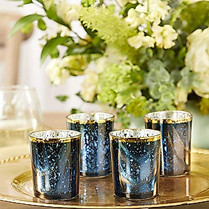 Kate Aspen 20191NA Mercury Glass Tea Light Holder (Set of 4), Deep Blue/Gold