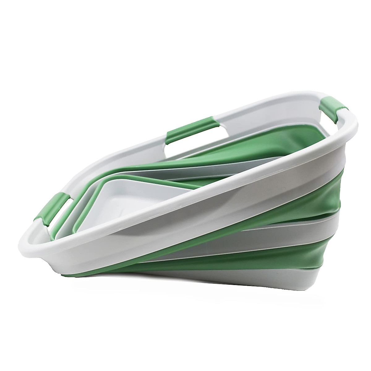 SAMMART 30L(8 gallon) Collapsible Plastic Laundry Basket-Foldable Pop Up Storage Container/Organizer-Portable Washing Tub-Water capacity: 24L(6.3 gallon) (Grey/Dark Sea Green (Set of 2))