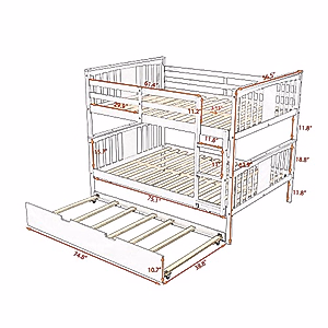 Lepfun Bunk Bed,Full Over Full Size Bunk Bed with Twin Size Trundle and Ladder for Bedroom,Guest Room and Dorm,Mutifunctional Bunk Bed for Kids,Adults,Teens,No Box Spring Needed,Gray