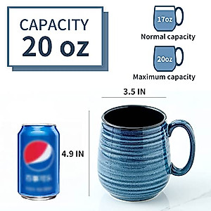 Hasense Large Coffee Mug, 20 oz Ceramic Coffee Cups for Office and Camping, Big Coffee Mug for Latte Coffee Tea Soup as Friend Gifts, Dishwasher and Microwave Safe, 1 PCS (Blue)