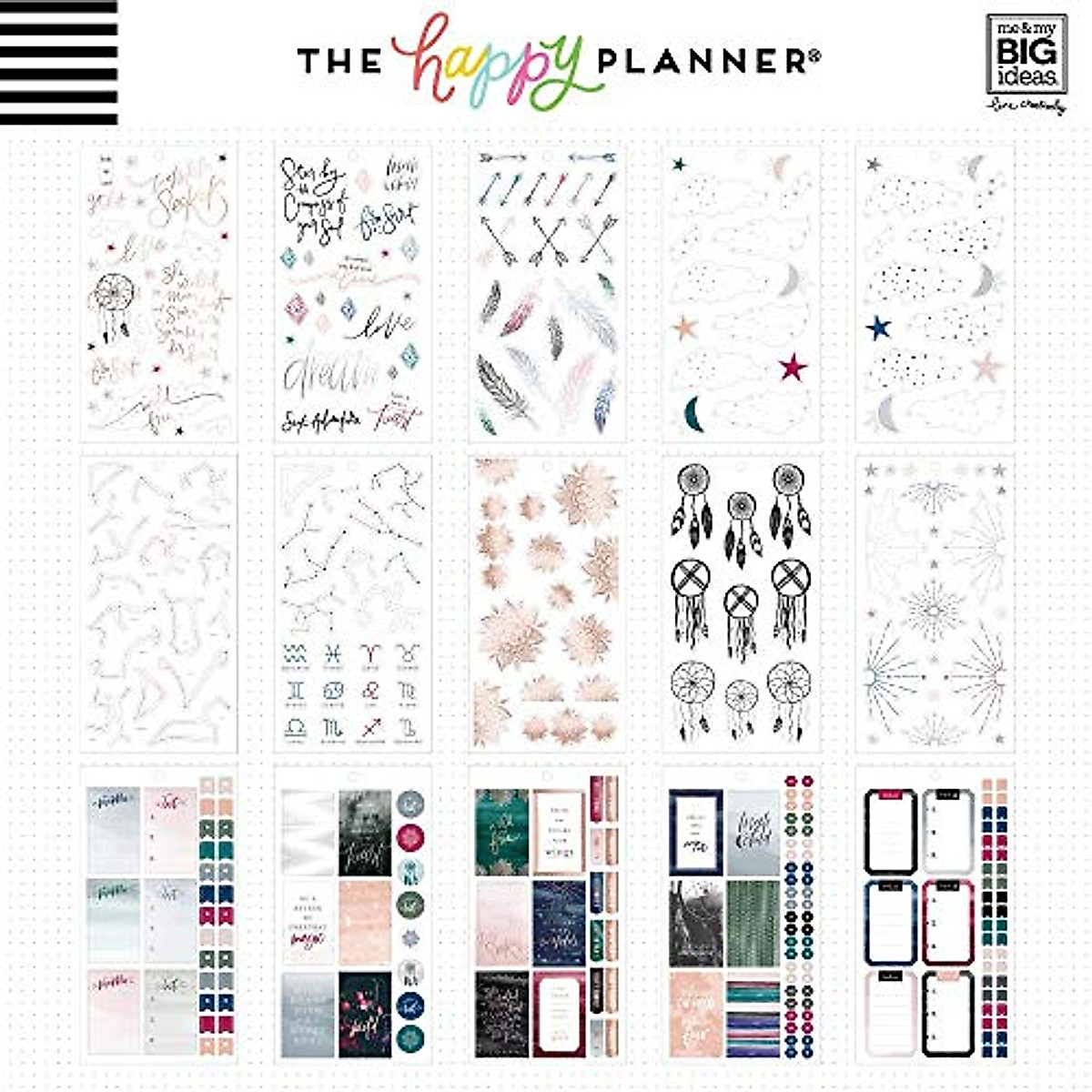 me & my BIG ideas Sticker Value Pack - The Happy Planner Scrapbooking Supplies - Free Spirit Theme - Multi-Color & Gold Foil - Great for Projects, Scrapbooks & Albums - 30 Sheets, 938 Stickers Total
