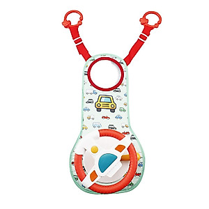 WISHTIME Car Seat Play Center Toy - Infant Toy Steering Wheel for Toddler Stroller Toy Baby Travel Companion Toy for Rear Car Seat Easier Drive Vehicle with Music, Light, Mirror