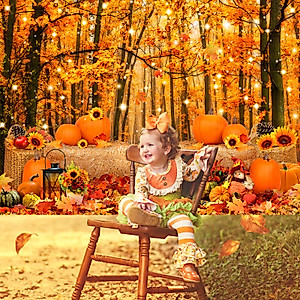 Avezano Autumn Fall Forest Photography Backdrop Natural Scencery Fall Landscape Leaves Haystack Thanksgiving Backrgound Pumpkin Maple Leaves Party Supplies 7x5ft