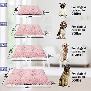 DOGKE Large Washable Dog Bed Deluxe Fluffy Plush Dog Crate Pad，Dog Beds Made for Large, Medium, Small Dogs and Cats, Anti-Slip Dog Crate Bed for Sleeping and Anti Anxiety, 32"x22",Pink