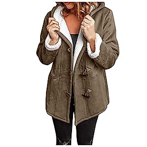 Pea Coats For Women, Woolen Coat Winter Button Suede Long Windbreaker Coat Warm Sleeve Jacket Hooded Coat Women Yellow Jackets Cute Puffer Womens With Hood Jackets Coats (XL, Brown)