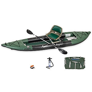 385FTA FastTrack Angler 1–2-person Inflatable Green Fishing Kayak-Rigid Keel, Rugged, Drop Stitch Floor w/Seat(s), Paddle(s), Pump & Bag (385FTA FastTrack Angerl Swivel Seat Fishing Rig Kayak)