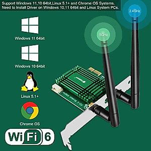 FebSmart WiFi 6 PCIE WiFi Adapter for Windows 11, 10 64bit, Linux Kernel 5.1 Desktop PCs, 2.4GHz 574Mbps and 5GHz 2400Mbps, Gaming and Video Streaming PCIE WiFi Card, Intel WiFi 6 AX200NGW (AX3000)