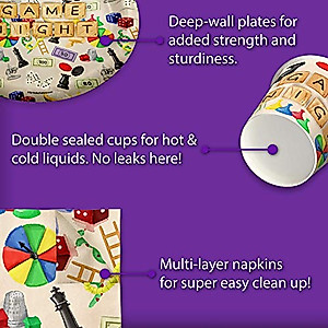 Game Night Party Supplies Set Plates Napkins Cups Tableware Kit for 16