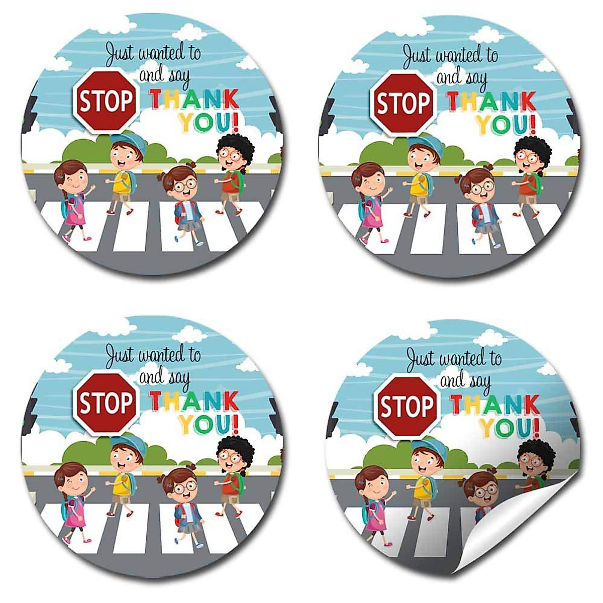 Stop to Say Thanks Traffic Themed School Crossing Guard Appreciation Thank You Sticker Labels, 40 2" Party Circle Stickers by AmandaCreation, Great for Envelope Seals & Gift Bags