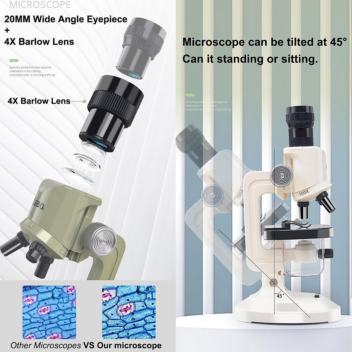 Ninyoon Large Eyepiece Microscope for Kids - Best Gift Kid Microscope Kit for Boy and Girl, 400X 1000X 1200X Educational Toy with 0.8inch Wide Angle Eyepiece Easier to Focus Observe (Yellow)