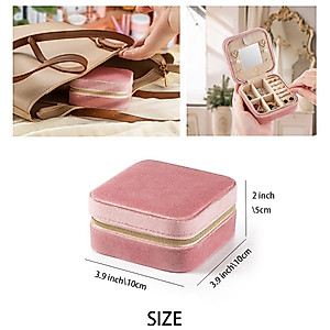 ZPROW Plush Velvet Travel Jewelry Case, Travel Jewelry Organizer, Jewelry Travel Case, Travel Jewelry Box, Small Jewelry Case for Women, Jewelry Travel Box, Earring Organizer with Mirror - Pink