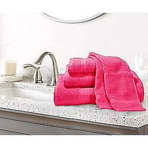 GLAMBURG Ultra Soft 8-Piece Towel Set - 100% Pure Ringspun Cotton, Contains 2 Oversized Bath Towels 27x54, 2 Hand Towels 16x28, 4 Wash Cloths 13x13 - Ideal for Everyday use, Hotel & Spa - Hot Pink