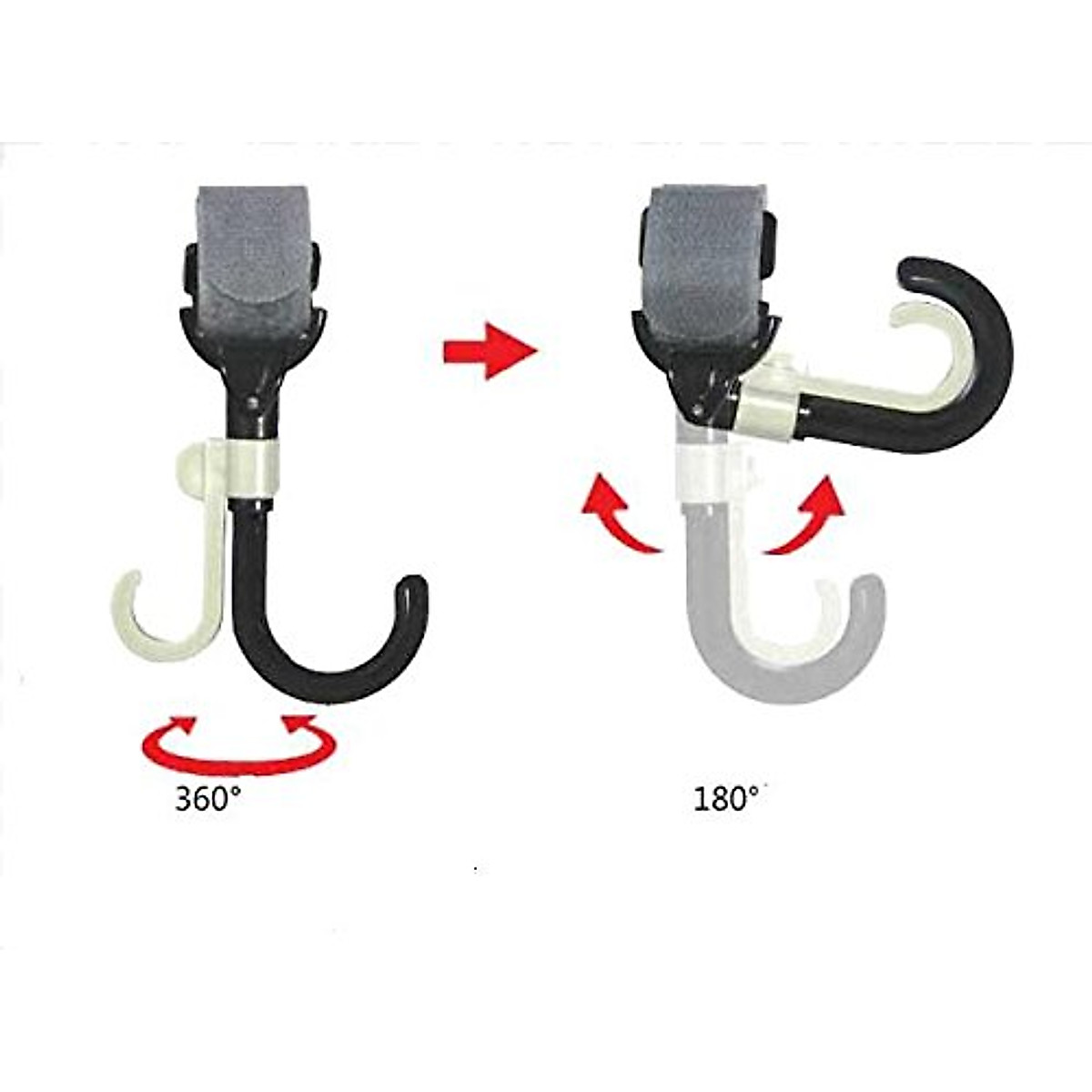 Mom's Best Baby Two Pack - New Durable Stroller Hooks with Secure Black Velcro Strap - 360 & 180 Degree Swivel Double Hook Design - Heavy Duty - 100% Guaranteed