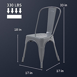 FDW Metal Dining Chairs Metal Chairs Patio Chair Seat Height Dining Room Kitchen Chair Tolix Restaurant Chairs Bar Stackable Chair Trattoria Metal Indoor Outdoor Chairs (Gray)