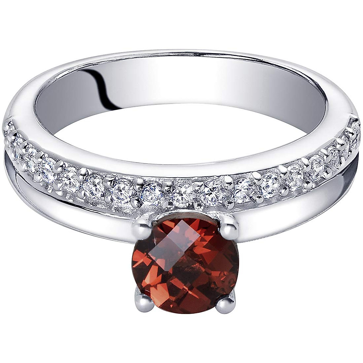 PEORA Garnet Promise Ring in Sterling Silver, 1 Carat Round Shape, Comfort Fit, Size 6