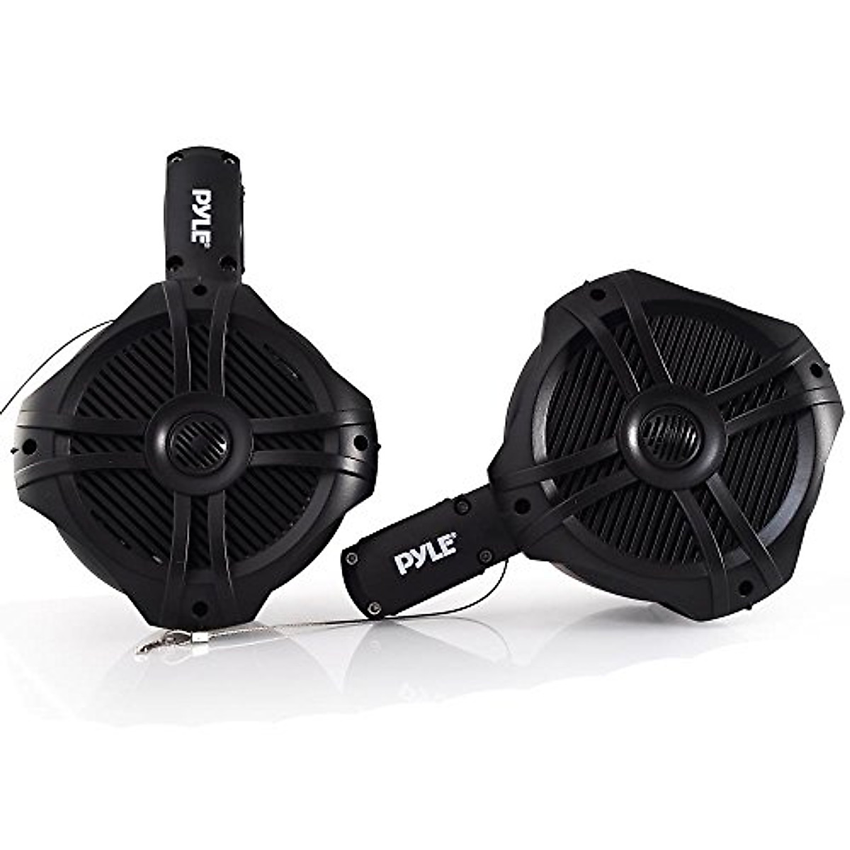 Pyle Waterproof Marine Wakeboard Tower Speakers - 6.5” Dual Subwoofer Speaker Set and 1.0” Tweeters & Marine Bluetooth Stereo Radio - 12v Single DIN Style Boat in Dash Radio Receiver System