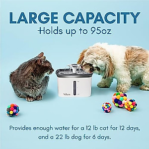Veken 95oz/2.8L Pet Fountain, Automatic Cat Water Fountain Dog Water Dispenser with Smart Pump for Cats, Dogs, Multiple Pets (Grey, Plastic)
