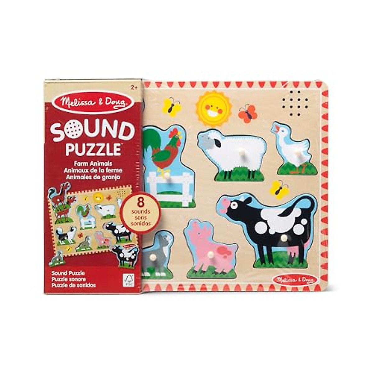 Melissa & Doug Farm Animals Sound Puzzle - Wooden Peg Puzzle With Sound Effects (8 pcs)