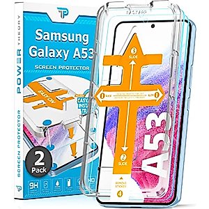 Power Theory Designed for Samsung Galaxy A53 5G Screen Protector Tempered Glass [9H Hardness], Easy Install Kit, 99% HD Bubble Free Clear, Case Friendly, Anti-Scratch, 2 Pack