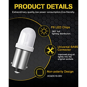 Qasim GE44 47 755 756 1893 1847 BA9S Led Bulb Pinball Machine Light Coin Display Game Bulb T11 BA9S Bayonet Led Bulb AC/DC 6V 6.3V Non-Polarity (Pack of 20 White)