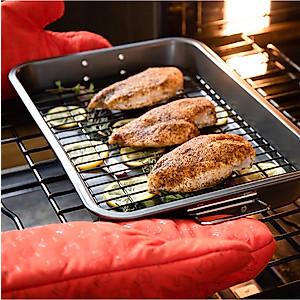 Chef Pomodoro Nonstick Carbon Steel Large Roasting Pan with Rack, Turkey Roasting Pan, Roaster Pan for Oven, Turkey Roaster Pan, Roaster Bakeware Grey