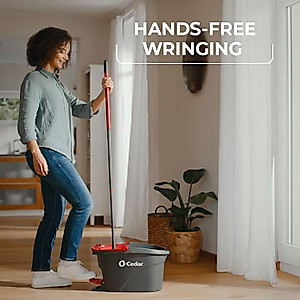 O-Cedar EasyWring Microfiber Spin Mop, Bucket Floor Cleaning System, Red, Gray