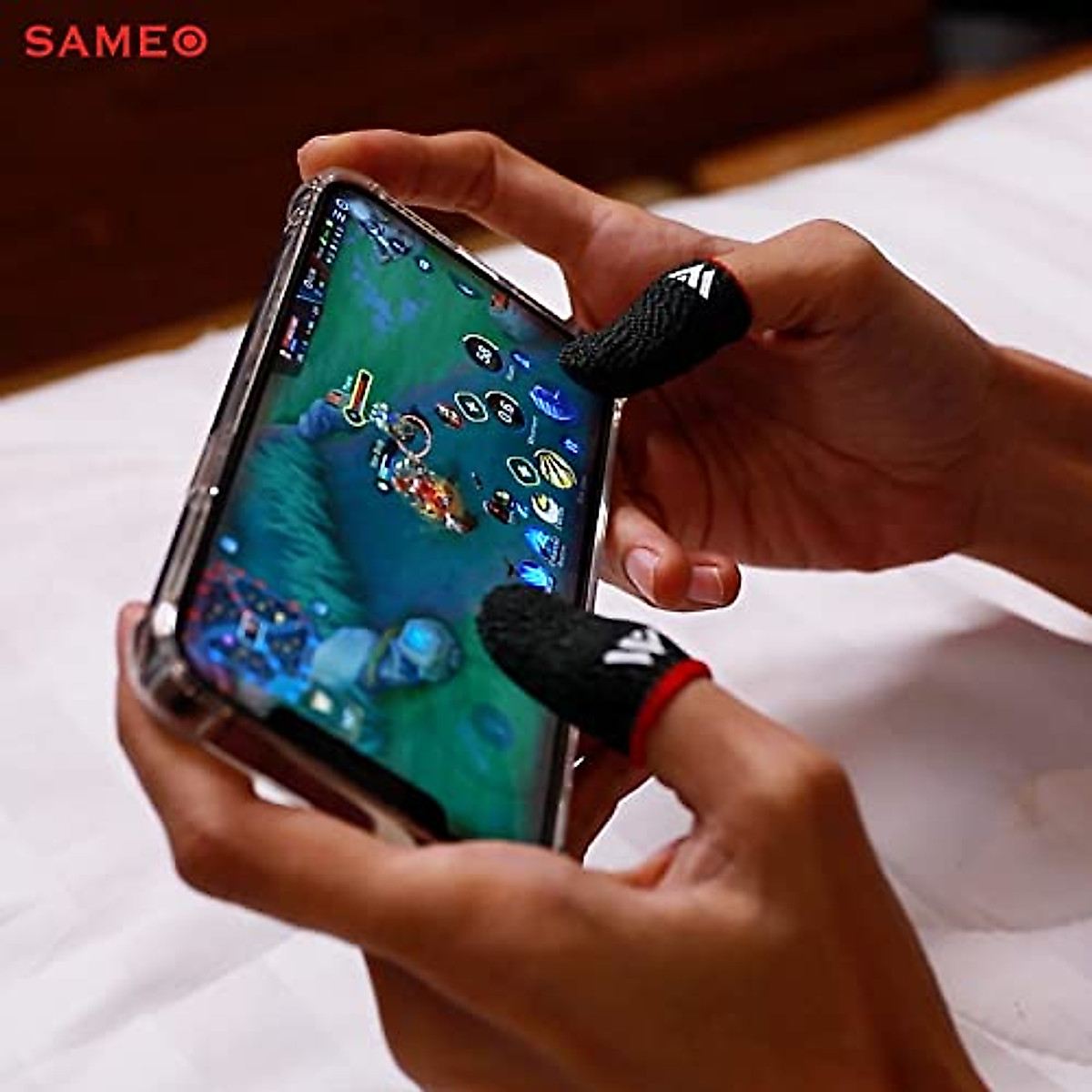 SAMEO Gaming Finger Sleeves for Mobile Game Controllers (Pack of 3 Pair) Anti-Sweat Breathable Seamless Thumb Finger Sleeve for League of Legend, PUBG, Rules of Survival, Knives Out (Black)