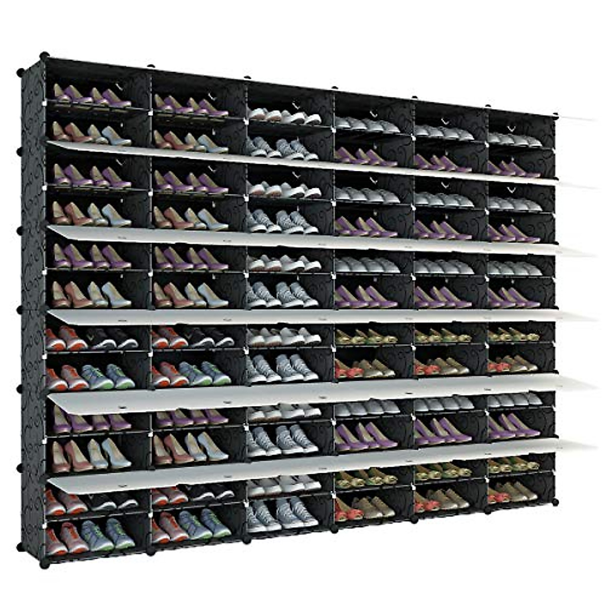 KOUSI Portable Shoe Rack Organizer 144 Pairs Tower Shelf Storage Cabinet Stand Expandable for Heels, Boots, Slippers, Black
