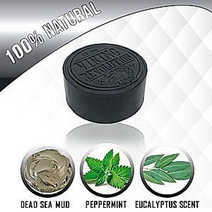 Viking Revolution Activated Charcoal Soap for Men w/Dead Sea Mud – Men’s Body and Face Soap – Manly Black Facial Care Soap Bar to Cleanse Blackheads - Peppermint & Eucalyptus Scent (1 Pack)