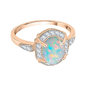 KATARINA Diamond and Oval Cut Opal Fashion Ring in 10K Rose Gold (1 cttw, G-H, I2-I3) (Size-6.5)