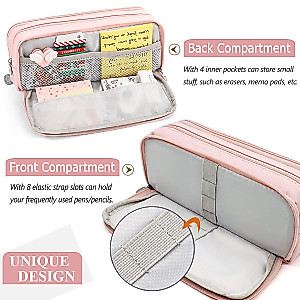 SeBeLi Pencil Case Big Capacity 3 Compartments Pouch Stationery Art Pen Bag for Girls Teens Students School & Office Supplies - Plaid White