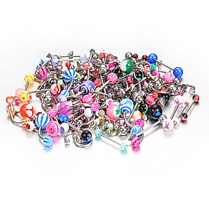 Ubjuliwa 185pcs Body Piercing Jewelry for All Piercings, Tongue Nipple Rings Eyebrow Lip Belly Button Barbell Nose Piercing Tragus Navel Body Jewelry for Women Piercings 14g-18g