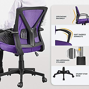 Topeakmart Office Chair Ergonomic Desk Chair Mid-Back Mesh Swivel Computer Chair Lumbar Support Comfortable Executive Adjustable Modern Rolling Task Chair with Armrests for Adults Women, Purple