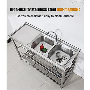 2 Compartment Stainless Steel Utility Sink, Commercial Sink Basin w/Faucet, Free Standing Utility Sink For Home Garage Restaurant Laundry Room, Size 120x45x80cm 47.2x17.7x31.5in