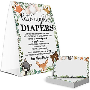 Late Night Diapers Sign & cards(1 Standing Sign + 20 Blank Greeting Cards), Jungle Baby Shower Decorations Sign Kit, Baby Shower Diaper Game Write Funny Inspirational Message