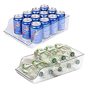 Water Bottle Refrigerator Organizer Bins Containers, hosck kitchen organization and storage Freezer Pantry Organizer Bins 2 pcs Storage Container for Refrigerator, Clear PET Skidproof& Durable for Drinks 13.7*9*3.9in (PET)