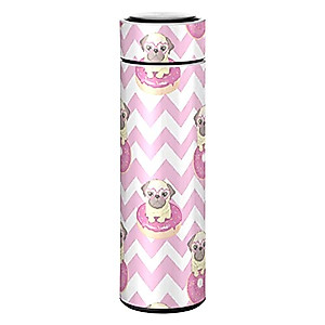 CaTaKu Wave Bulldog Donut Water Bottle Insulated 16 oz Stainless Steel Flask Thermos Bottle for Coffee Water Drink Reusable Wide Mouth Vacuum Travel Mug Cup