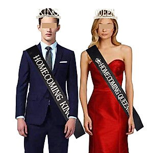 MEANT2TOBE Prom Sash and Crown for Girls and Boys - Fabulous Party Set: Glitter Sash + Rhinestone Silver Premium Metal Tiara for Her and Him, Prom Present for Graduation Party