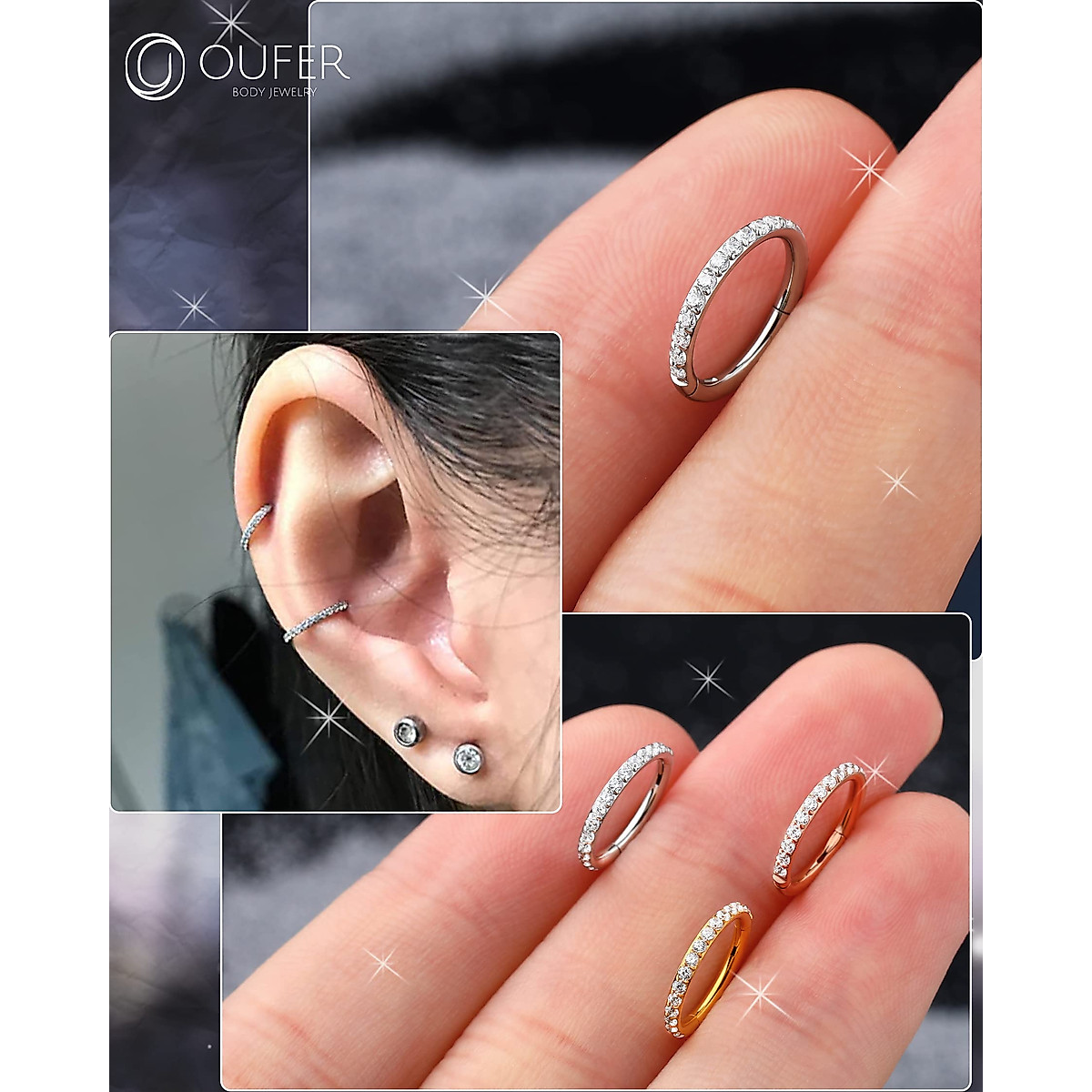 OUFER Nose Rings Hoops, 20G Hoop Nose Ring, 8mm Nosril Piercing Hoop, Stainless Steel Cartilage Tragus Helix Earrings Cartilage Earring 20g Nose Hoop for Women Men