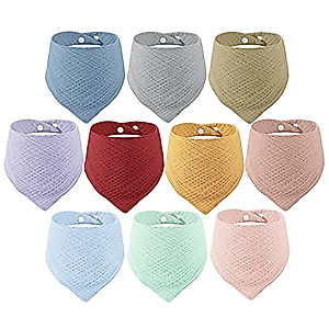 PandaEar 10 Pack Muslin Baby Bibs, 100% Cotton Baby Bandana Drool Bibs for Newborns Unisex Boys Girls, 10 Colors Set Absorbent Bandana Bibs for Teething & Drooling