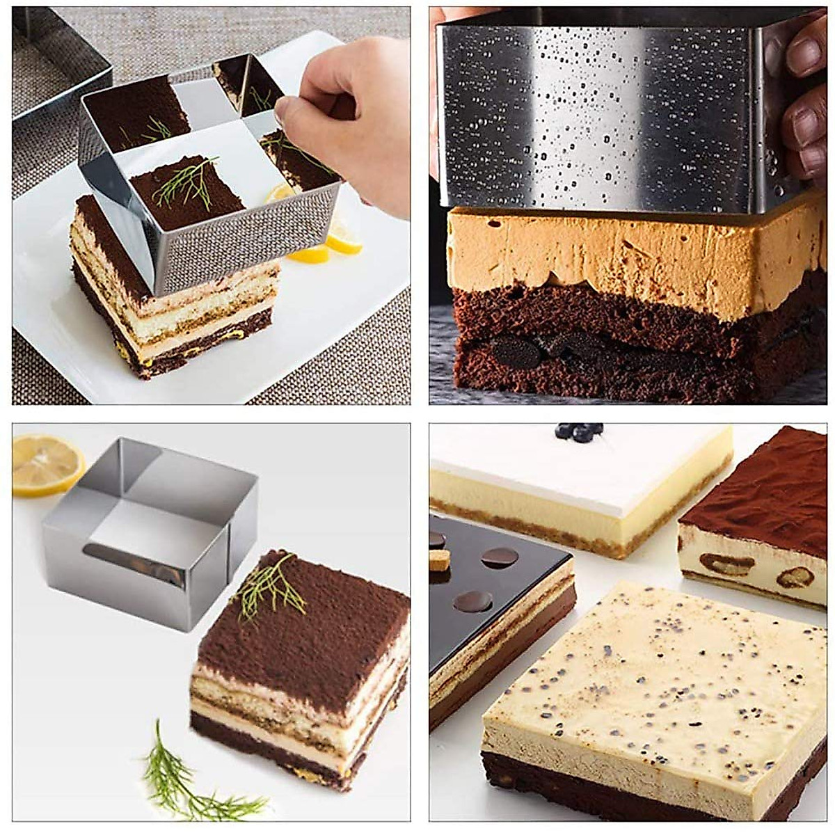 Jaquiain 3 Cake Rings, Square Mousse Mold Stainless Steel Cake Ring Non-Stick Dessert Ring Mould Baking Tool